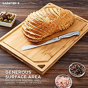 Sabatier Extra-Large Cutting Board with Juice Trench and Recessed Handles for Entertaining and Meal Prep, Reversible Kitchen Chopping Board, Bread Board with Built-In Grooves, 12x18 Inch, Bamboo