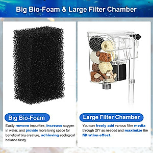 DaToo Aquarium Filter Hang On Waterfall Small Fish Tank Filter Quiet 66GPH 3W Adjustable Fish Tank Filters with Bio-Foam for 2 to 8 Gallons Aquariums