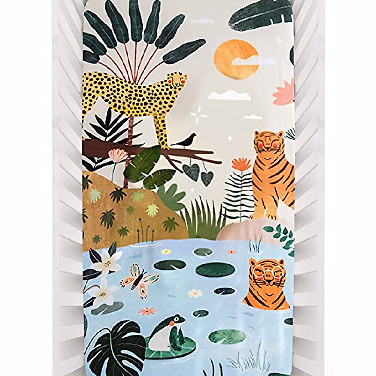 Rookie Humans 100% Cotton Sateen Fitted Crib Sheet: in The Jungle. Modern Nursery, Use as a Photo Background for Your Baby Pictures. Standard Crib Size (52 x 28 inches)
