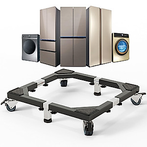 Zsytbyyds All Steel Mobile Base Heavy Duty Furniture Dolly Adjustable Mini Fridge Stand Washing Machine Stand Furniture Dolly for Washer, Refrigerator and Dryer（Black）