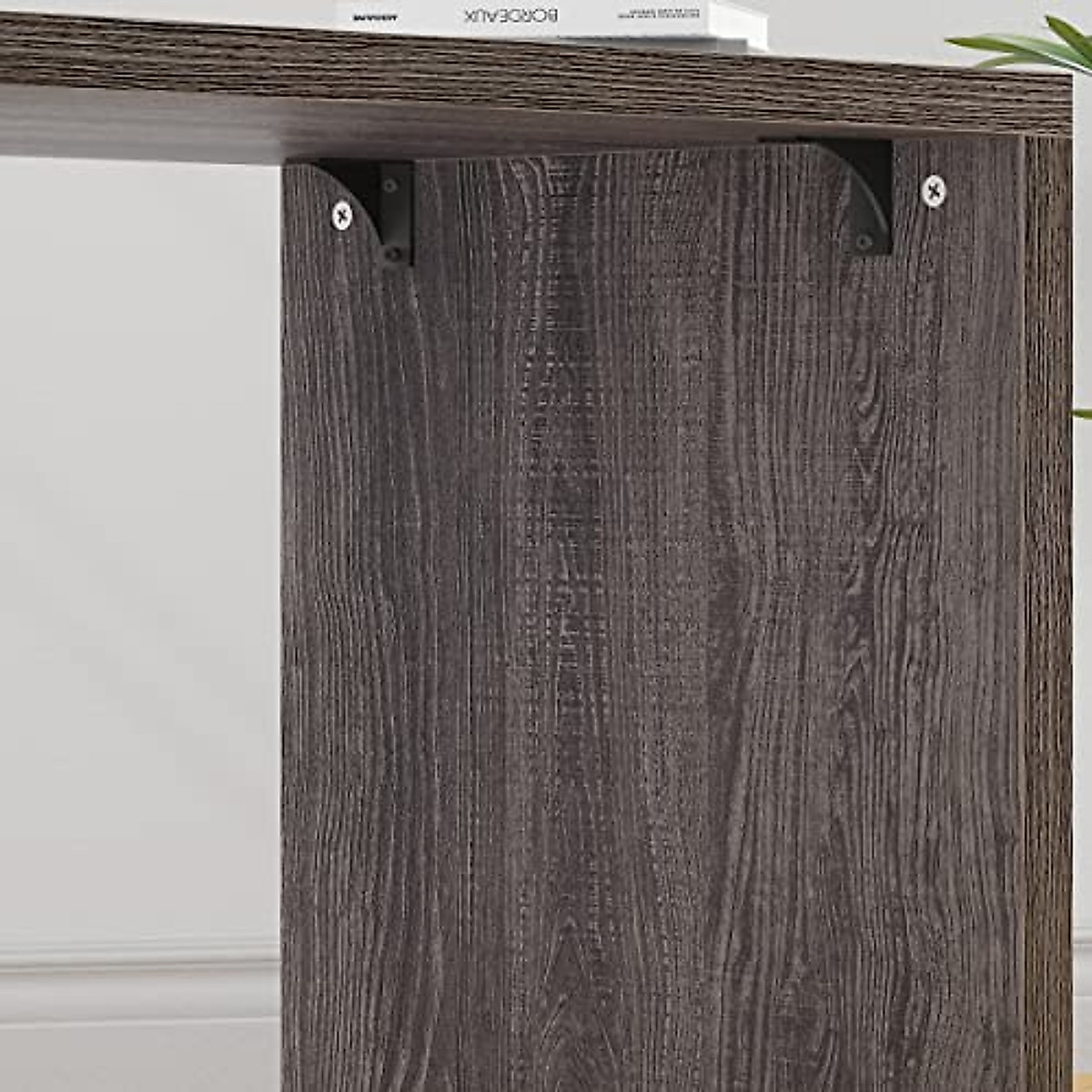 HSH L Shaped Computer Desk, Rustic Wood Corner Desk, Industrial Writing Workstation Table with Cabinet Drawer Storage for Home Office Study, Grey 55 inch