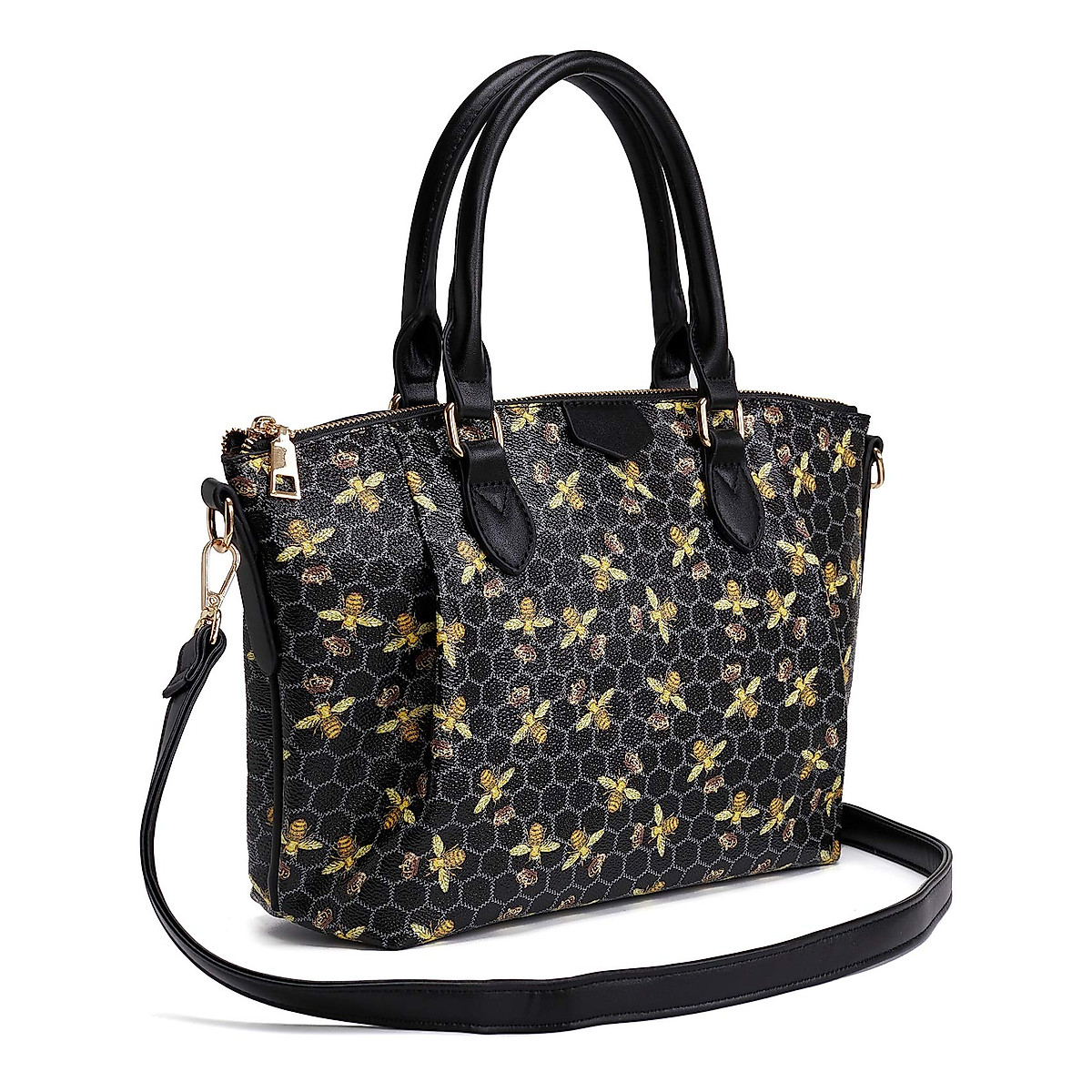 Designer Handbags for Women Double Top Handble Purse with Roomy inner Pockets and Detachable Shoulder Strap (Black)