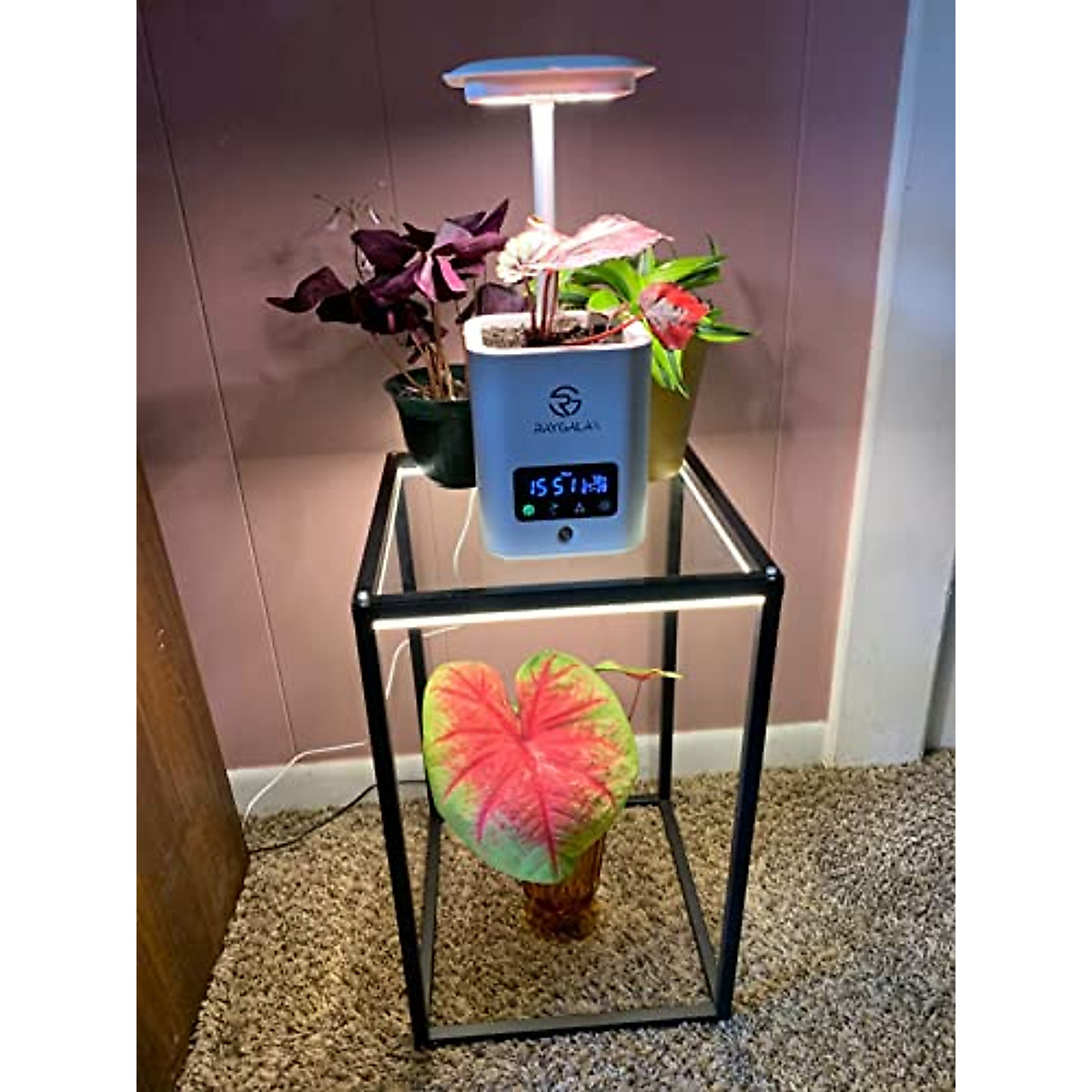 Huaguang LED End Table with Lamp, Bedside Nightstand Coffee Table Decorative Floor Corner Lamp Shelf, Black Geometric Rectangle Metal Desk Lamp Simple Design for Living Bedroom Home Office Study Room