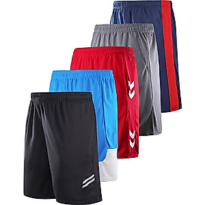 5 Pack Big Boys Youth Athletic Mesh Basketball Shorts with Pockets Quick Dry Activewear (Set 2, Large)