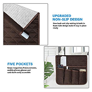 WubbaLubba Sofa Armrest Organizer Non-Slip Arm Chair Bedside Caddy Storage Organizer for Recliner Couch with 5 Pockets for Cell Phone TV Remote Control Magazines(Coffee)