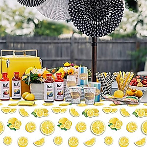PTECDROTS 4Pcs Lemon Party Tablecloths, Yellow Tablecloth Plastic, Rectangular Lemonade Stand Supplies for Kids Birthday Baby Shower Summer Fruit Lemon Party Decorations, 86 x 51 Inch