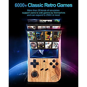 RG351V Handheld Game Console, 3.5 inch IPS Screen Classic System Retro Video Games Consoles, Supports Dual TF Extend 256GB, 64G TF Card 6000 Classic Games (Wood Grain)