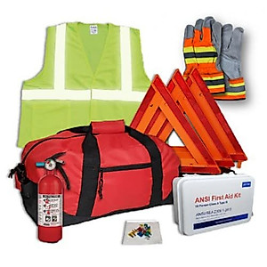Safety and Trauma Supplies Hi-Viz All-in-One DOT OSHA Compliant Kit with Kidde 5 BC Fire Extinguisher Model FA5G