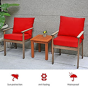 Giantex Patio Cushion Set with Pillow, Deep Seat and Back Cushion, Outdoor Chair Pads with Ties, Cushion Replacement for Patio Furniture, Waterproof 6 Inch Thick Indoor Floor Cushion
