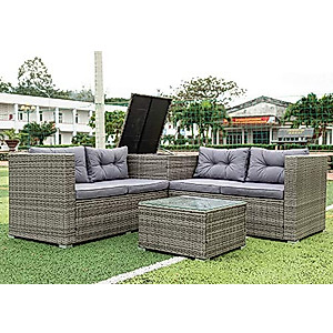 FANYE 4 Pieces Patio Sofa Sets Outdoor Conversation Group,PE Wicker Rattan Sectional Upholstered Furniture Include Armchairs, Loveseat and Cushions