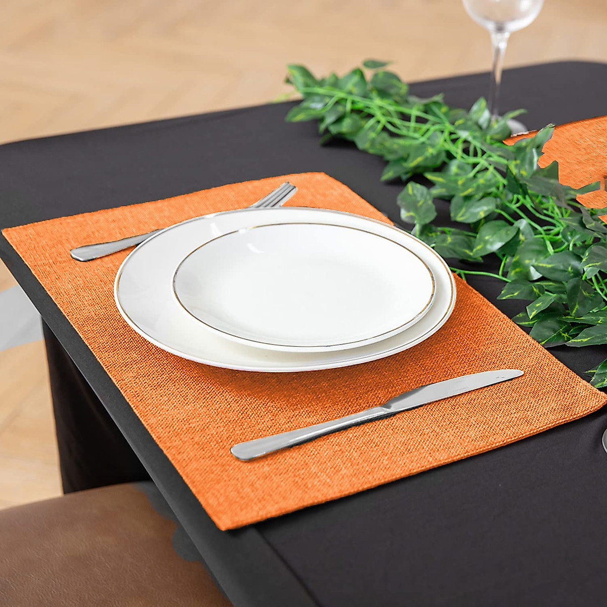 Rinpon Cloth Placemats Set of 8, Linen Type Fabric Placemats Machine Washable Placemats Heat Resistant Placemats Wrinkle Free Thick Polyester Kitchen Place Mats for Dining Table (Orange)
