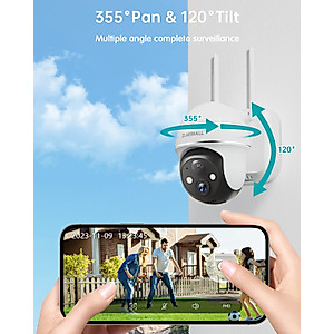 2K Security Camera Outdoor Wireless WiFi with 360° PTZ, ZUMIMALL Battery Powered Wireless Cameras for Home Surveillance, Spotlight & Siren/PIR Detection/3MP Color Night Vision/2-Way Talk/IP66/Cloud/SD