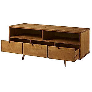 Walker Edison 3-Drawer Mid Century Modern Wood TV Stand for TV's up to 65" Flat Screen Cabinet Door Living Room Storage Entertainment Center, 58 Inch, Caramel