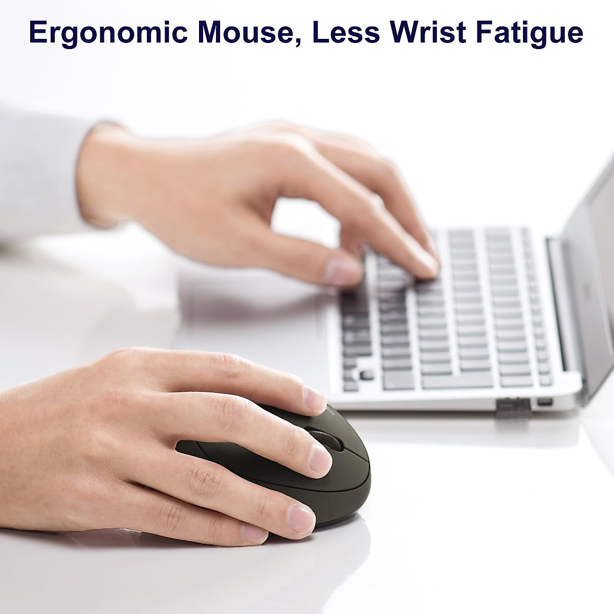 SANWA 2.4G Wireless Ergonomic Mouse, Optical Vertical Ergo Mice for Small Hands, Reduce Wrist Strain, 800/1200/1600 DPI, 5 Buttons, Compatible with MacBook, Laptop, Windows, Mac OS, Black