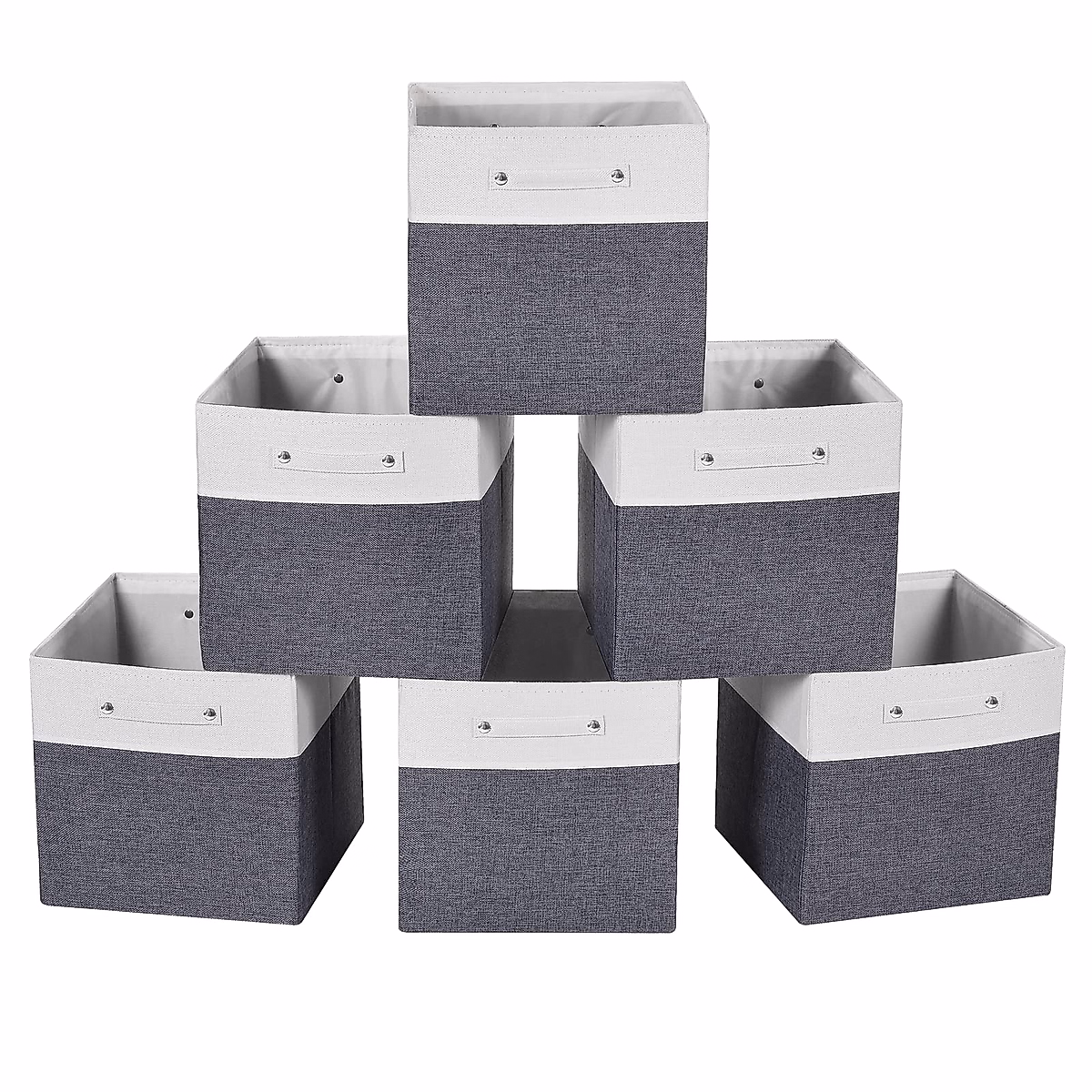 FinishingBo 13x13x13 Cube Storage Bins, Collapsible Fabric Storage Cubes Organizer , Foldable Large Storage Baskets for Nursery, Toys Organizing Closet, Shelf Cabinet（6Pack, White and Grey