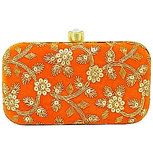 AILTINO Women's Box Clutch Purse Bag with sling chain (Orange)