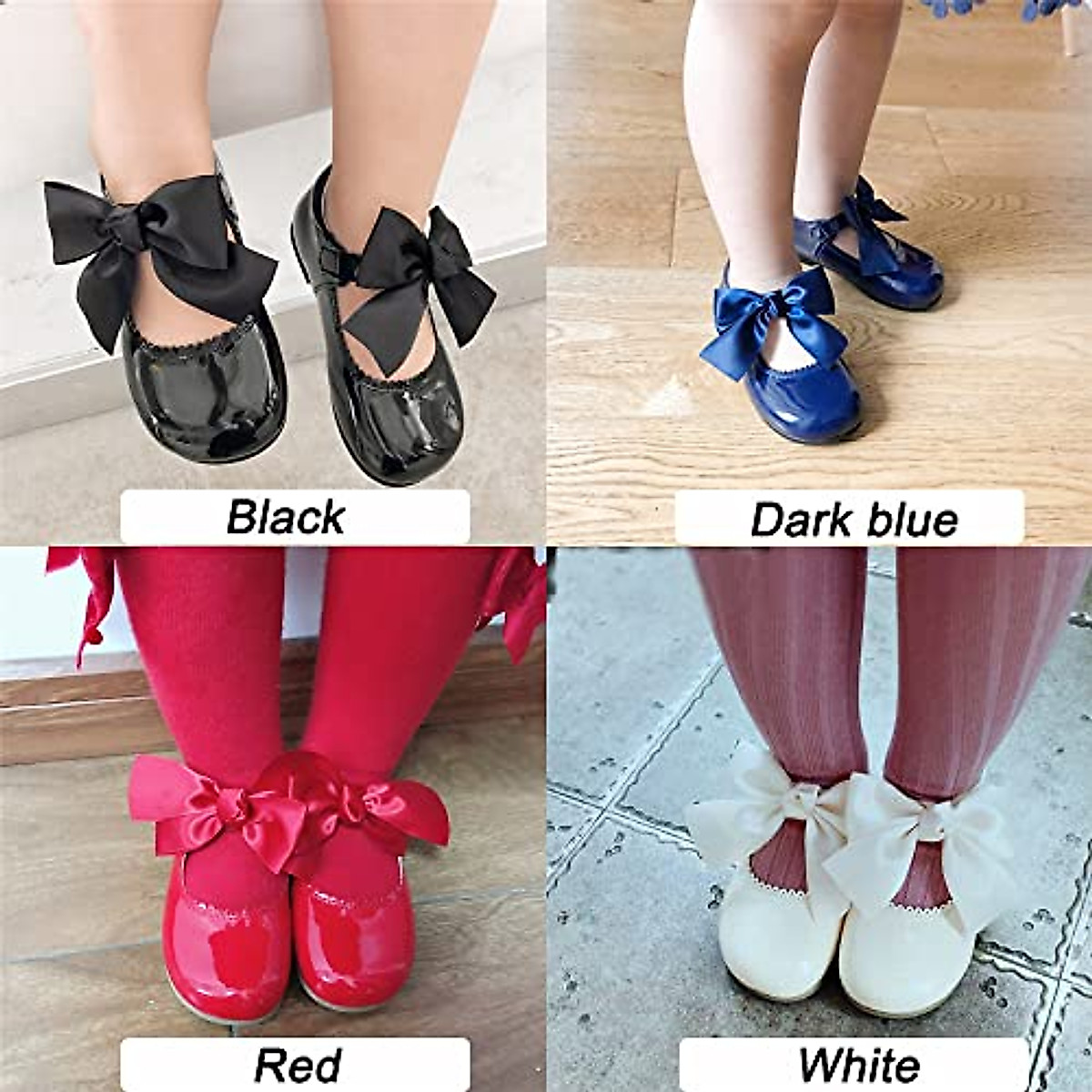 E-FAK Baby Girls Shoes Mary Jane Flats Bowknot Non-Slip Toddler Girl Dress Shoes First Walkers Princess Wedding Shoes(4 Toddler, 02 White)