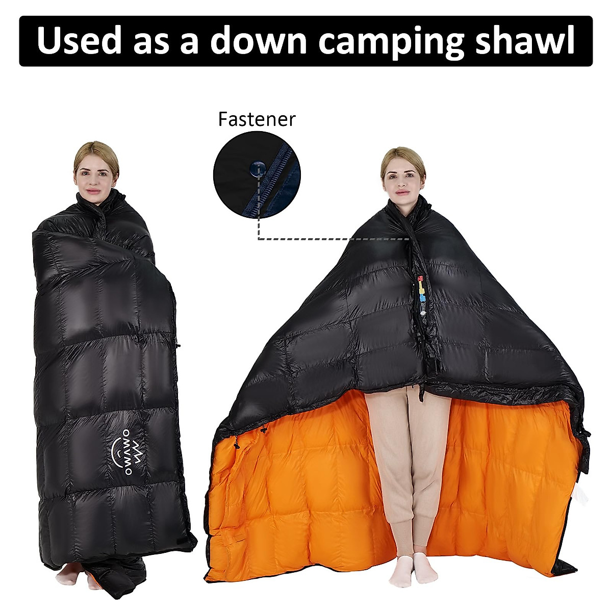OMVMO 0 Degrees F 800 Fill Power Down Sleeping Bag for Adults,Lightweight 4 Season Envelope Rectangle Down Sleeping Bag for Backpacking Camping,Black Right-Zipper Long