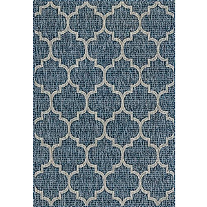 Unique Loom Trellis Collection Area Rug-Lattice Design, Moroccan Inspired for Indoor/Outdoor Décor, 4' 0" x 6' 0", Navy Blue/Gray