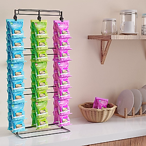 Eazy2hD Upgraded Potato Chip Rack Display with 54 Clips, 3-Row Chip Stand Display for Party, Countertop Chip Bag Holder, 30"x13.6" Matte Black Snack Display for Counter, Snack Rack Organizer