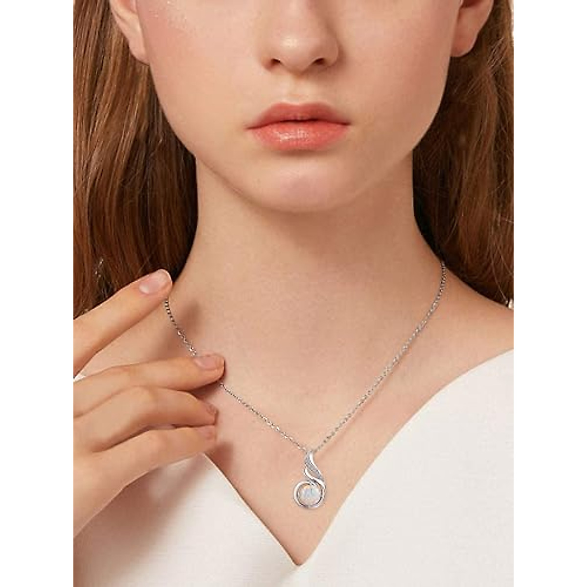 TANGPOET White Fire Opal Pendant Necklace for Women 925 Sterling Silver October Opal Birthstone Jewelry Mothers Day Christmas Birthday Gifts for Her