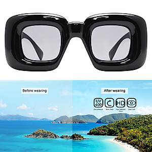 Akirawang Fashion Square Inflated Sunglasses for Women Men Oversized Thick Frame Trendy Glasses Mask Shades Designer Style