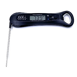 Surewheels Digital Meat Thermometer for Cooking Food, Oven Baking, BBQ, Grilling, Deep Frying- Waterproof, Backlight Instant Read with Bottle Opener (Black)