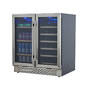 MilleLoom 6.5 cu.ft Wine and Beverage Refrigerator - 28 Bottles and 80 Cans, Dual Zone, Glass Door, Adjustable Shelves, with Lock, Digital Temperature Control, Freestanding/Built-in