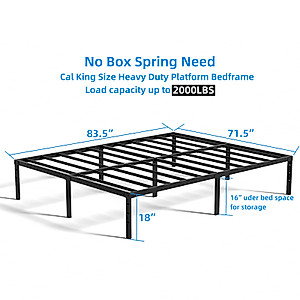 Meberam 18 Inch California King Size Metal Platform Bed Frame Heavy Duty Mattress Foundation Support No Box Spring Need, Black