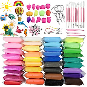 Modeling Clay Kit,DIY Creative Air Dry Clay for Kids,36Colors Ultra Light Magic Clays,with Tools,Fruit Models,Animal Accessories for Art Crafts,Non-Toxic,Non-Stick,Ideal Clay Kits Gift for Girls Boys