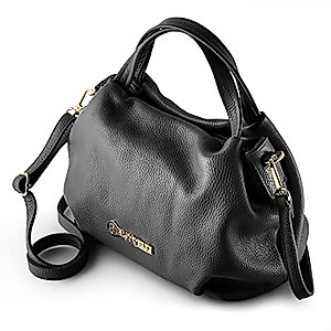 Baroncelli Italian Black Leather Purse for Women Genuine Soft Leather Medium Size Shoulder Crossbody Bag Made in Italy
