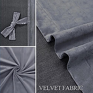 JIUZHEN Grey Velvet Curtains 96 inches for Living Room - Thermal Insualted Room Darkening Grommet Thick Velvet Window Drapes for Bedroom/Dining, Set of 2 with Tiebacks, W52 x L96