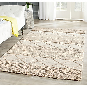 SAFAVIEH Natura Collection Accent Rug - 4' x 6', Beige, Handmade Wool, Ideal for High Traffic Areas in Entryway, Living Room, Bedroom (NAT217A)