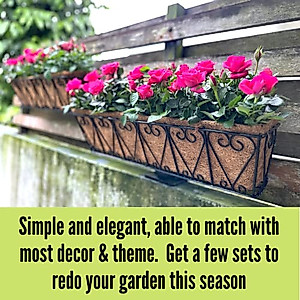 LaLaGreen Wall Hanging Planters - 2 Pack, 30 Inch Deck Railing Hanging Pot, Over the Rail Flower Boxes Black Window Plant Basket Attach to House Outdoor with Coco Liner Metal Fence Balcony Patio Porch