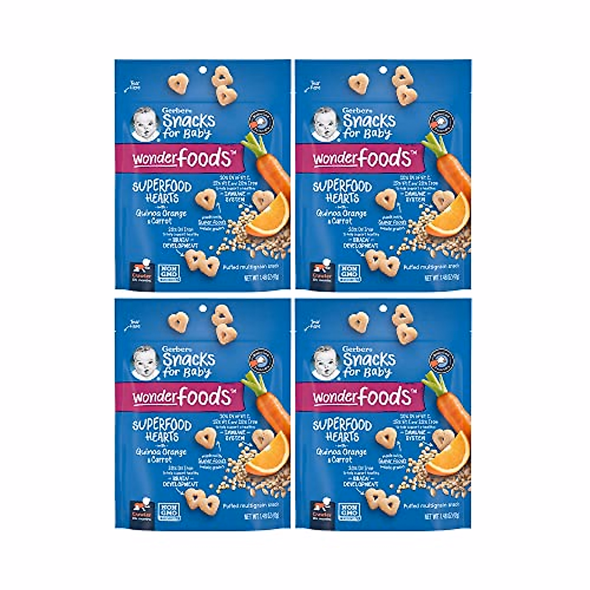 Gerber Baby Food, Crawler, Wonderfoods, Superfood Hearts, Quinoa Orange & Carrot, 1.48 Ounce (Pack of 4)