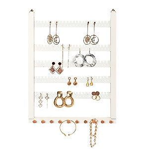 Wall Mounted Earring Organizer, Earring Holder Organizer Wall,Solid Wood Earring Hanging Jewelry Organizer and Storage, Wooden Necklace Holder, Earring Display for Studs, Dangling, Bracelet and Rings