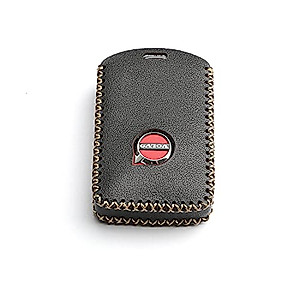 WFMJ Leather for Volvo XC60 XC90 S90 V90 2019 2020 2021 Smart 4 Buttons Key Case Holder Cover Fob Chain (Black)