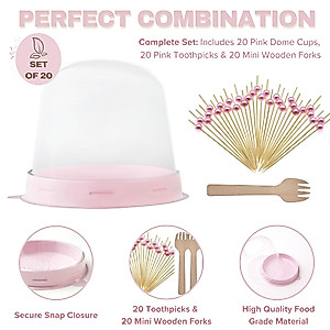 20 Sets Pink Charcuterie Domes With Lids, Charcuterie Cups With Sticks, Appetizer Cups For Parties, Charcuterie Box, Dome Containers, Single Cupcake Containers and Charcuterie Favor Cups Catering Cups