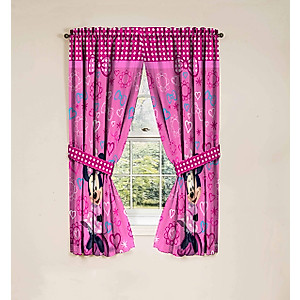 Jay Franco Kids Window Drapes - 4 Piece Curtain Set Includes 2 Tiebacks, Beautiful Bedding Room Décor and Easy Set Up, Pink - Minnie Mouse, 63 Inch