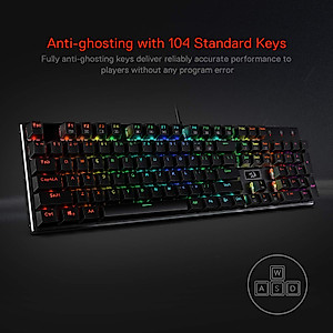 Redragon K556 RGB LED Backlit Wired Mechanical Gaming Keyboard, 104 Keys Hot-Swap Mechanical Keyboard w/Aluminum Base, Upgraded Socket and Noise Absorbing Foams, Quiet Linear Red Switch