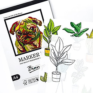 Bianyo Bleedproof Marker Paper Pad, A4(8.27"X11.69"), 50 Sheets, 18 LB / 70 GSM, Glue-Bound, 100% Cotton, White, Ideal for Use with Markers and Ink Mediums