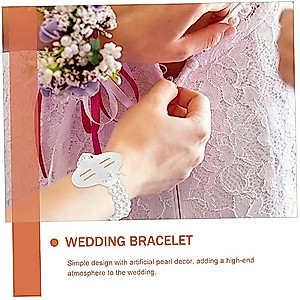 EXCEART 15pcs Bridal Wrist Pearls Bracelet for Mom Stretch Bracelet Flowers Decoration Corsage Stretch Pearl Wedding Wristband Corsage Wristlet Wedding Party Supply Wrist Ornament Bride