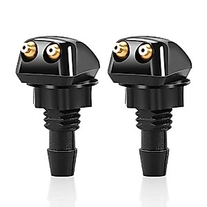 Dewkou Pack-2 Car Front Windshield Washer Nozzles, Car Double-hole Wiper Washer Nozzle Kit, Fits for Most Cars Chrysler BMW Buick Chevrolet Dodge Sprayer Replacement Parts (Black)