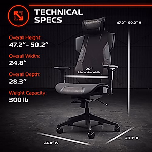 RESPAWN FLEXX Gaming Chair Mesh Ergonomic High Back PC Computer Desk Office Chair - Adjustable Lumbar Support, Seat-Slide, 115 Degree Syncro-Tilt Recline, 2D Armrests & Headrest, 300lb Max - Black