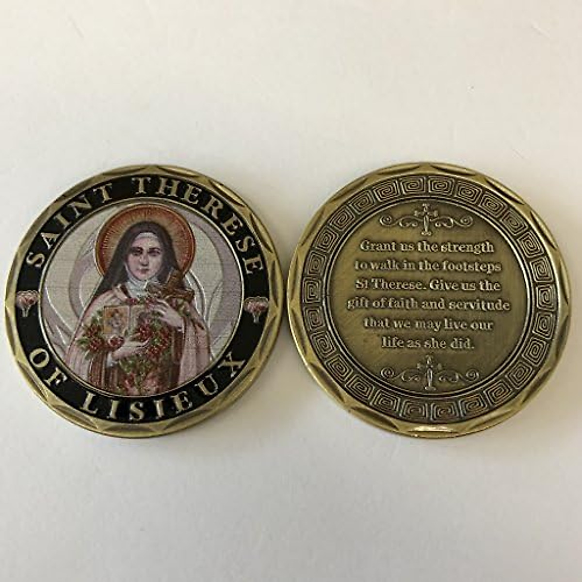 Aizics Mint St Therese of Lisieux Coin, Saint Therese The Little Flower Catholic Challenge Coin, Religious Coin Collectibles, Iron Plated 38mm x 2mm