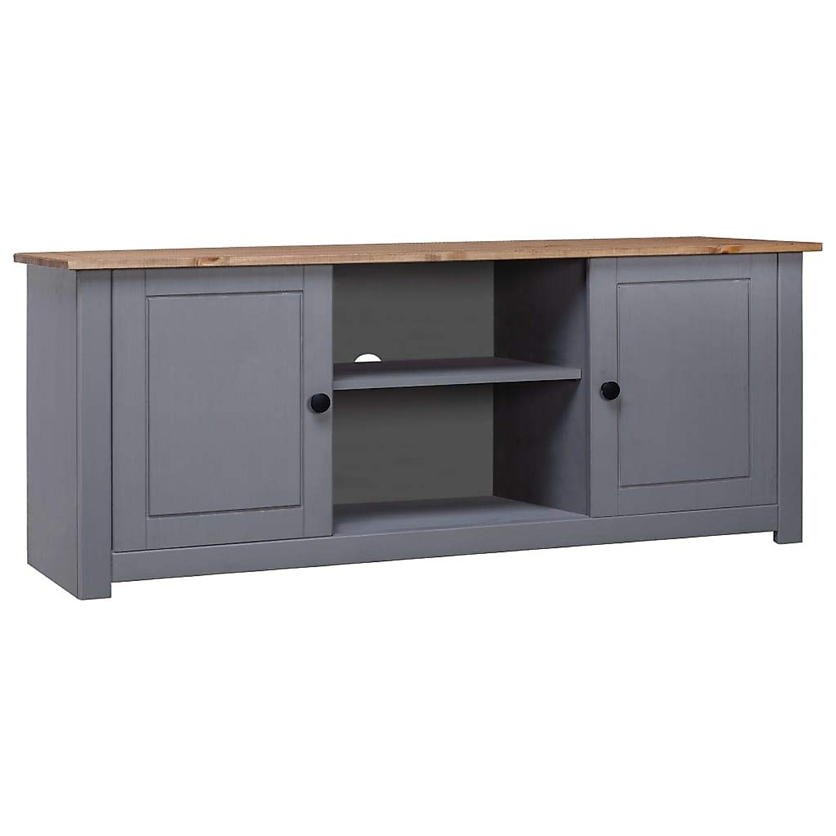 vidaXL Solid Pine Wood TV Stand - Panama Range - Gray, Retro Design, Ideal for Living Room, 47.2"x15.7"x19.7" with 2 Doors, 2 Compartments, Scandinavian Style