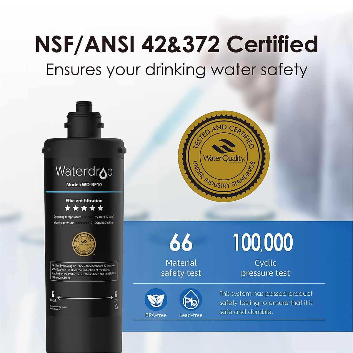 Waterdrop 10UB Under Sink Drinking Water Filter System and Waterdrop RF10 Replacement Filter Cartridge for 10UA/10UB Under Sink Water Filter