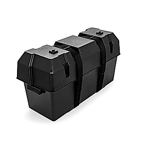 Camco Double Battery Box | Safely Stores RV, Automotive, and Marine Batteries | Features a Heavy-Duty Corrosion-Resilient Polymer Construction and Measures Inside 21-1/2" x 7-3/8" x 11-3/16" (55375)