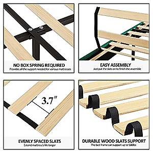 VECELO Twin Size Platform Bed Frame with Height Adjustable Upholstered Headboard, Modern Mattress Foundation,Strong Wood Slat Support, No Box Spring Needed, Easy Assembly