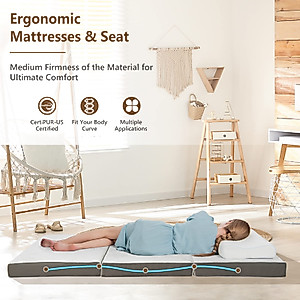 GOFLAME Memory Foam Tri-Fold Mattress, 4” Foldable Floor Mattress with Storage Bag & Removable Cover, Cool Gel Memory Mattress with Bamboo Fabric for Guest Room, Living Room, RV, Camp (Twin XL)